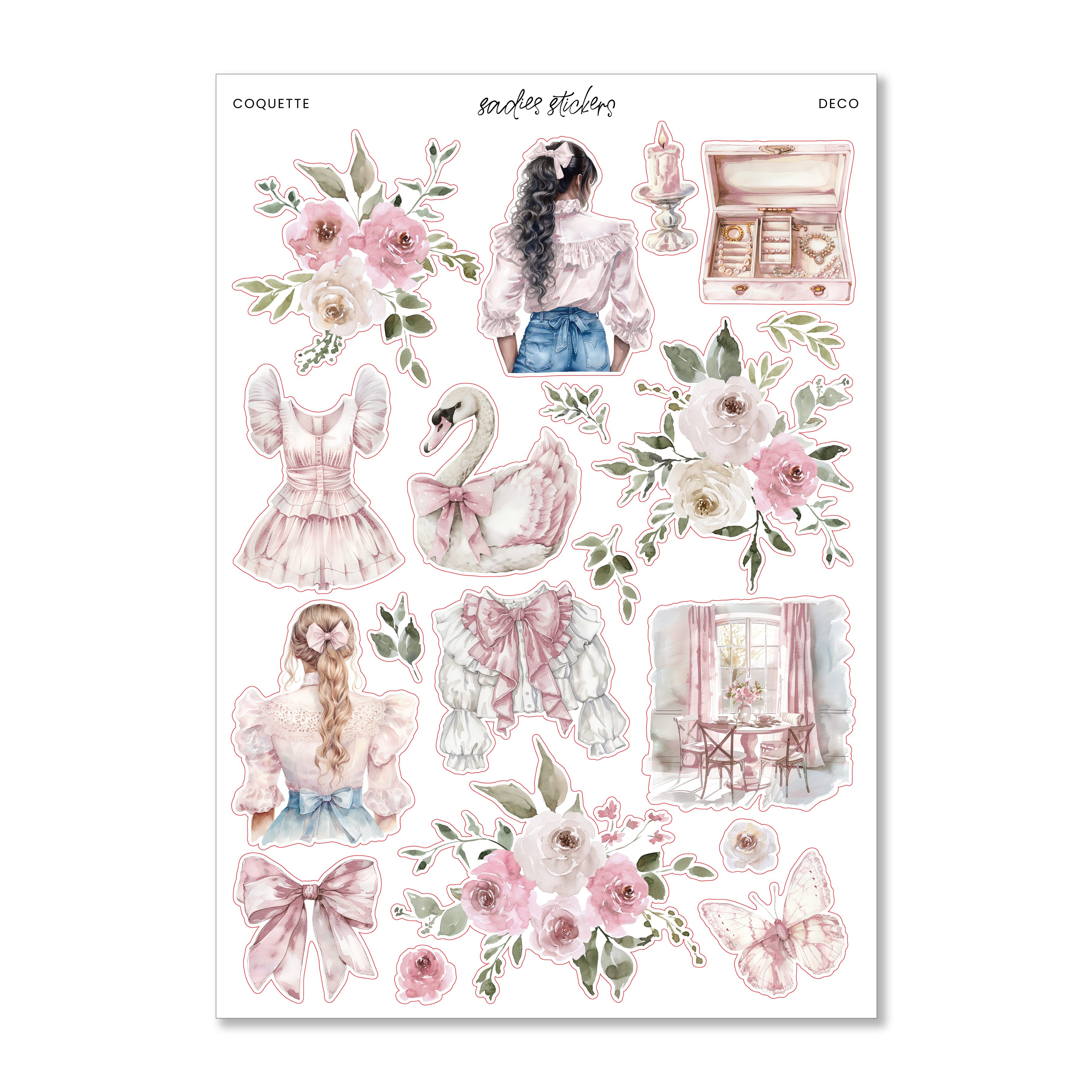 Sadies Stickers Coquette • Deco Sticker Sheet – Lakeside Journals